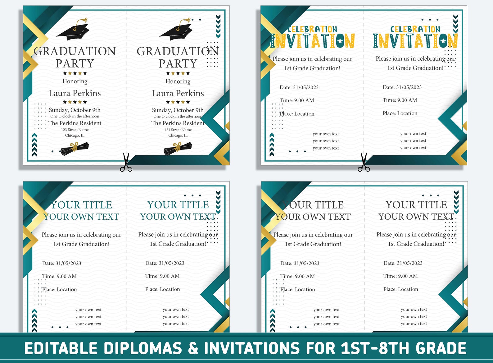 Editable 6th Grade Graduation, 1st to 8th Grade Diploma, Certificate of ...