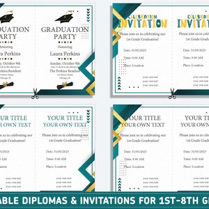 Editable 6th Grade Graduation, 1st to 8th Grade Diploma, Certificate of ...