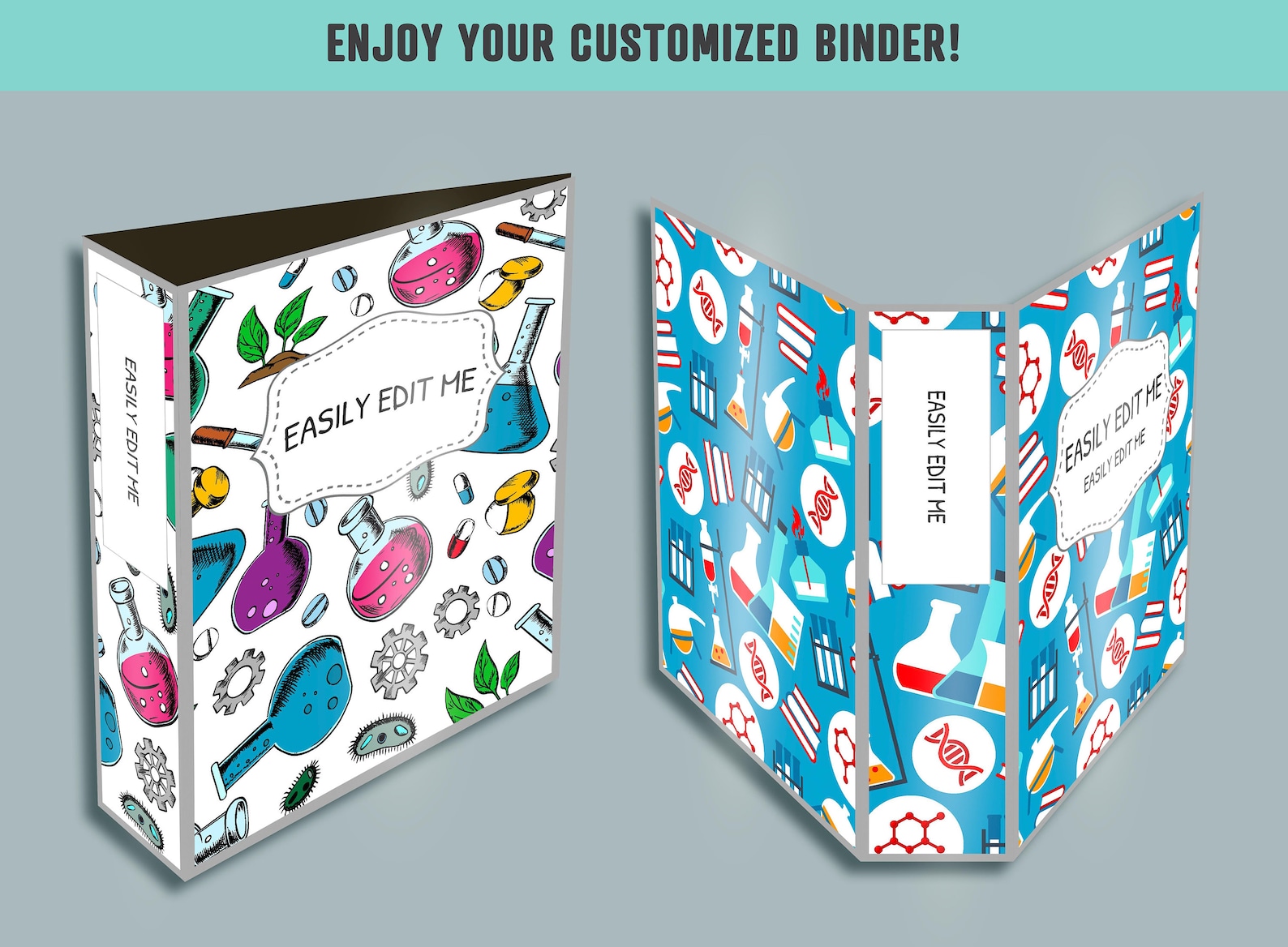 Science Pattern Binder Cover, 10 Printable & Editable Binder Covers ...