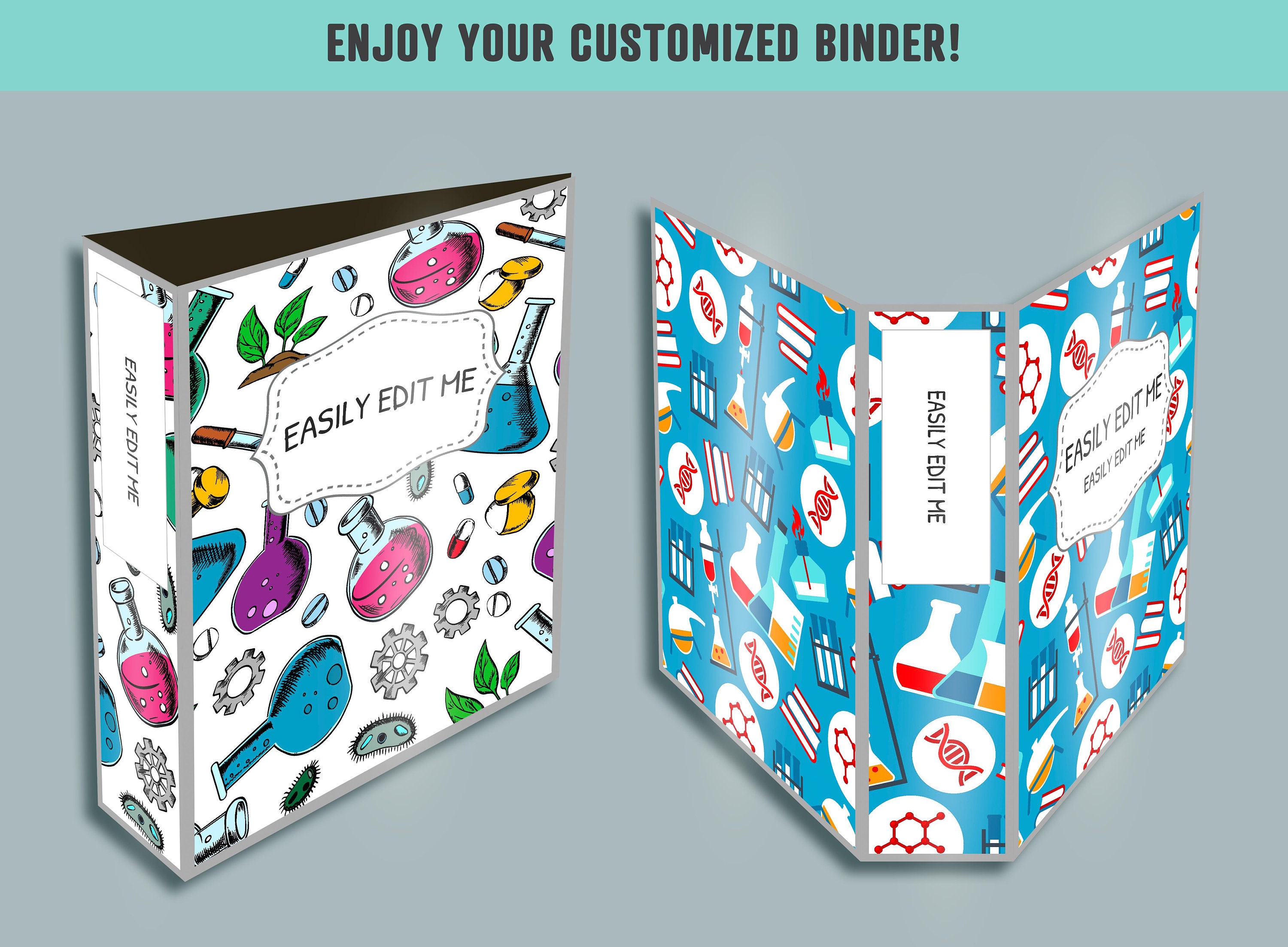 Science Pattern Binder Cover, 10 Printable & Editable Binder Covers ...
