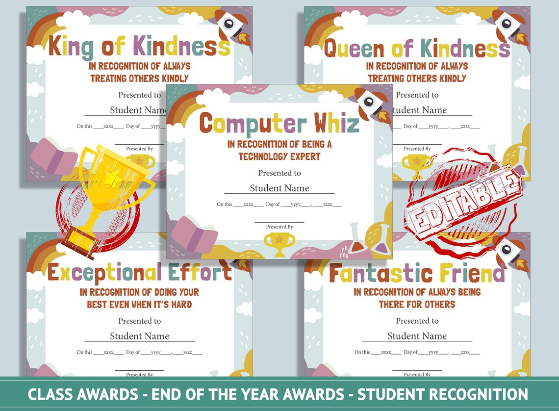 Editable Class Awards End of Year End of the Year Awards Student ...