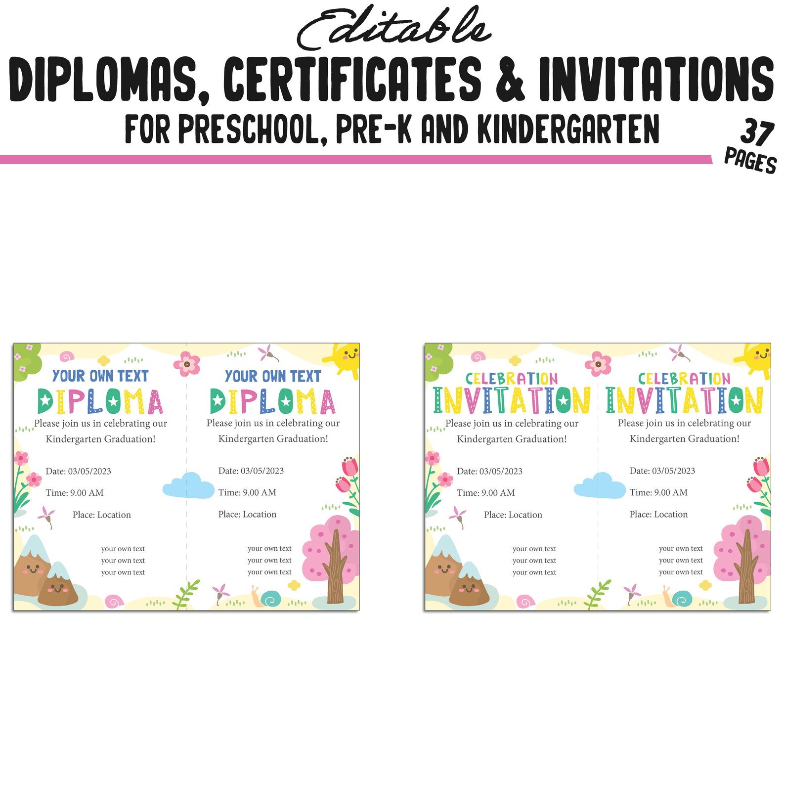 37 Editable Pre-k Certificates, Lovely Nature Themed, Kindergarten ...