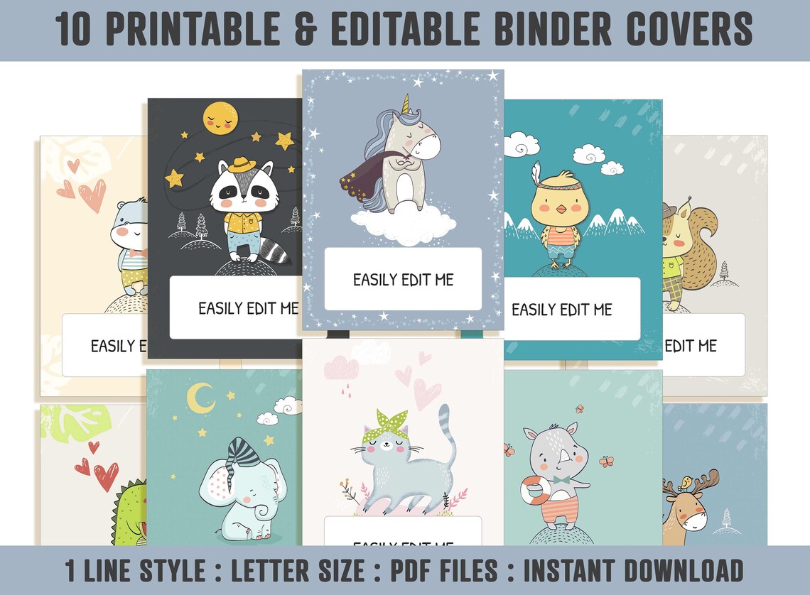 Animal Binder Cover 10 Printable/editable Coversspines - Etsy