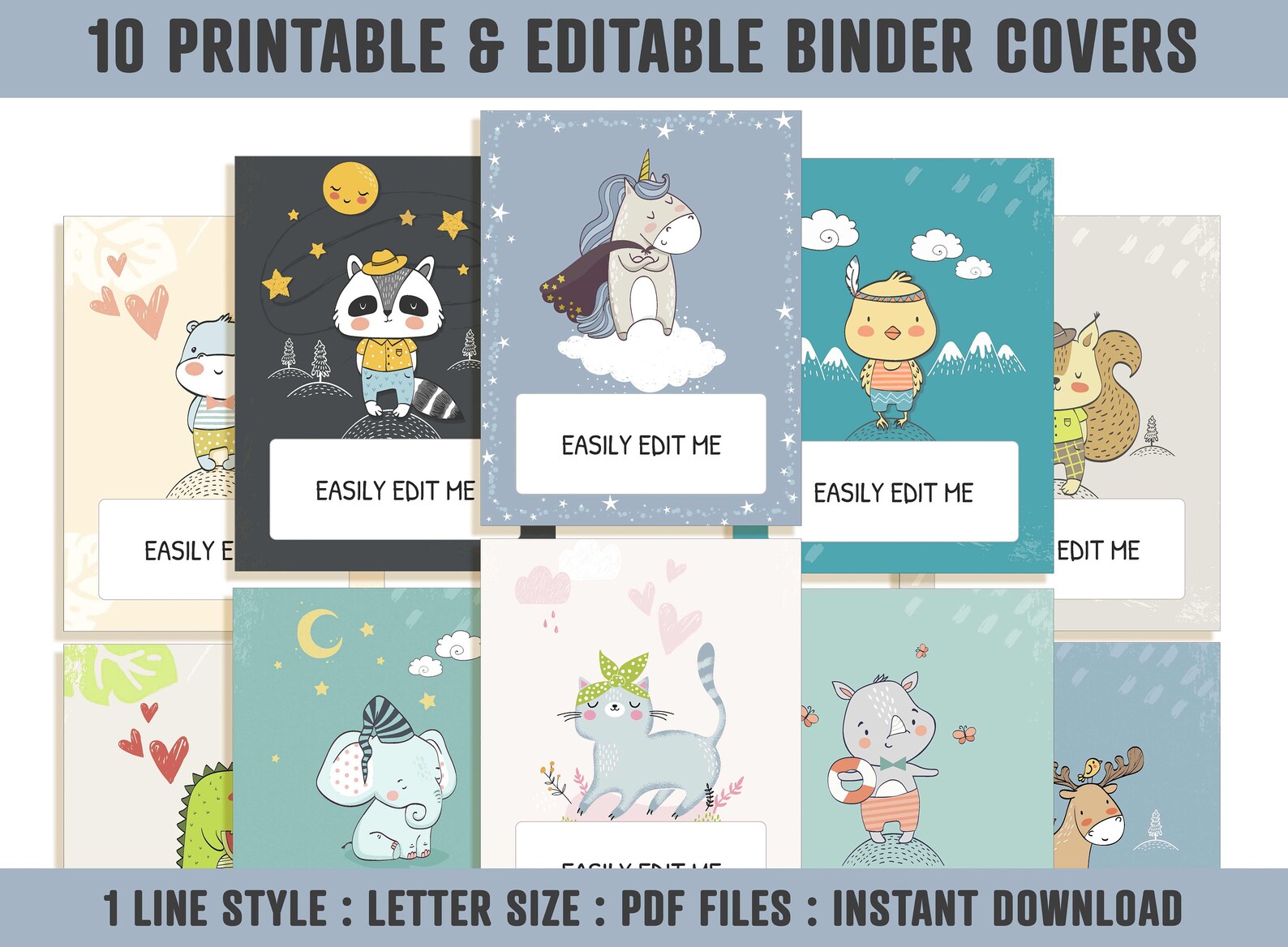 Animal Binder Cover, 10 Printable/editable Coversspines, Binder Insert ...