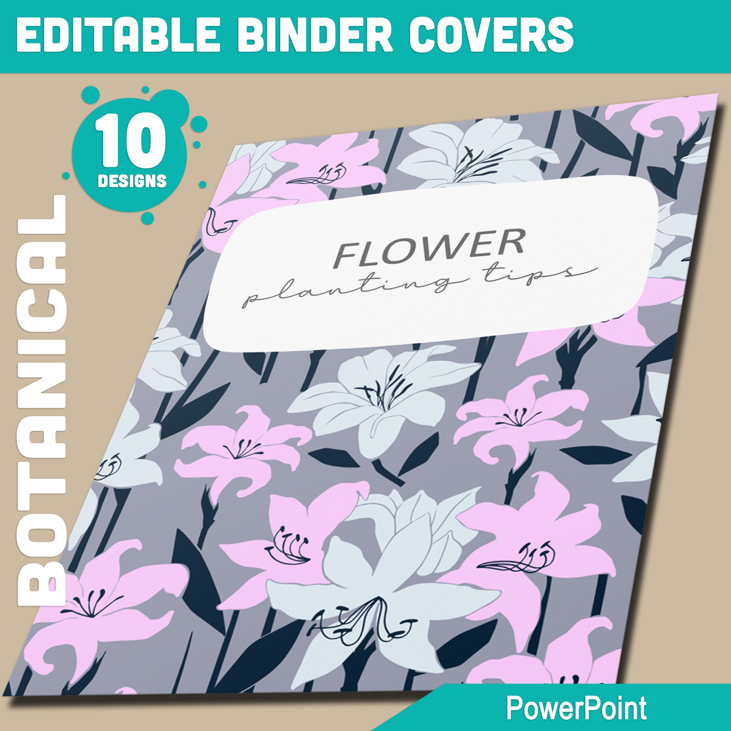 Powerpoint Binder Covers, 10 Printable/editable Flower Botanical Covers ...