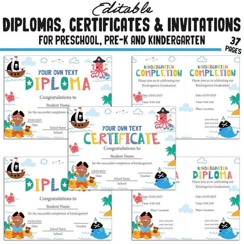 Printable / Editable Kindergarten, Pre-k, Preschool Completion ...