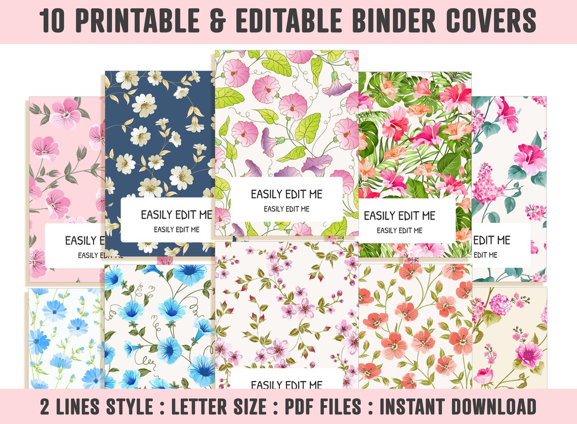 Planner Cover 10 Printable & Editable Binder Coversspines - Etsy