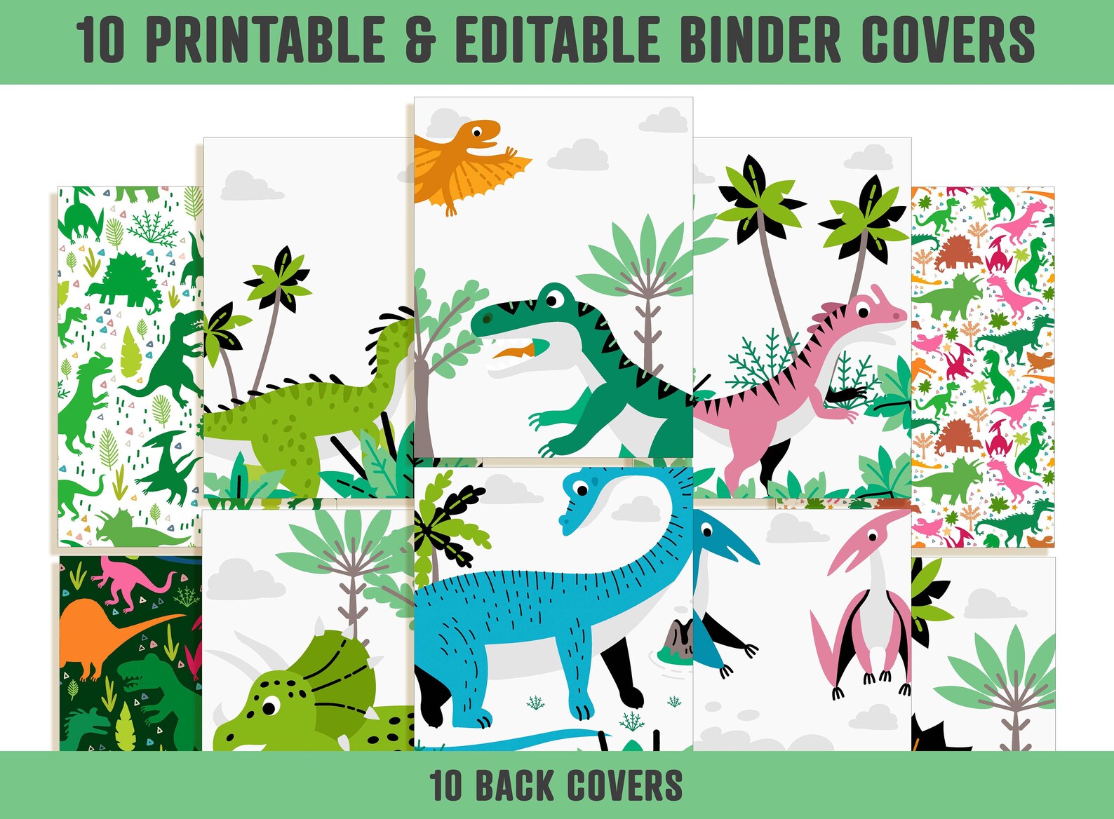 Dinosaur Binder Cover, 10 Printable & Editable Coversspines, Binder ...