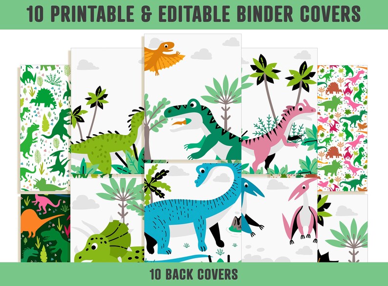 Dinosaur Binder Cover, 10 Printable & Editable Coversspines, Binder ...