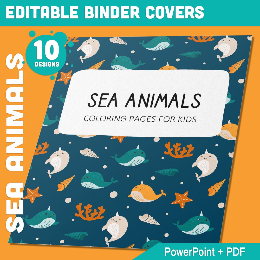 10 Editable Sea Animals Binder Covers, Includes 1", 1.5", 2" Spines ...
