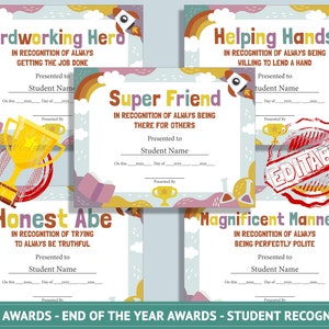 Editable Class Awards End of Year - End of the Year Awards - Student ...