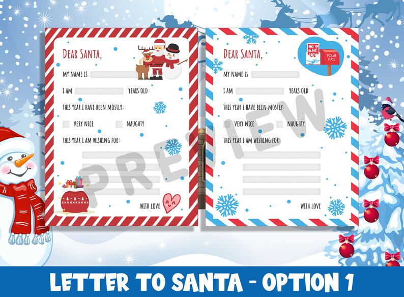 Printable Magical Kids Letter to Santa Kit: 2 Enchanting Designs, Fill ...