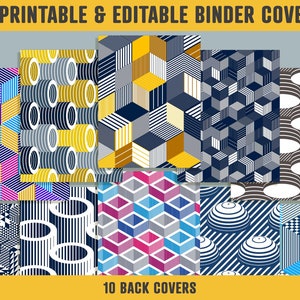Geometric 3D Binder Cover, 10 Printable/editable Binder Covers+spines ...