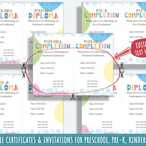 Kindergarten Certificates Completion Diploma and Invitations, Editable ...