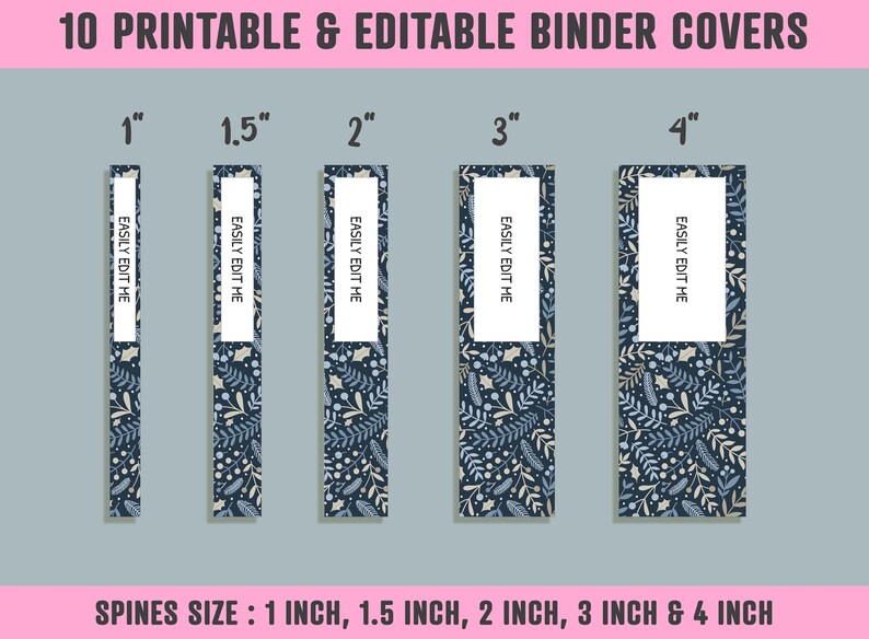 Decorative Floral Binder Cover, 10 Printable/editable Binder Covers ...