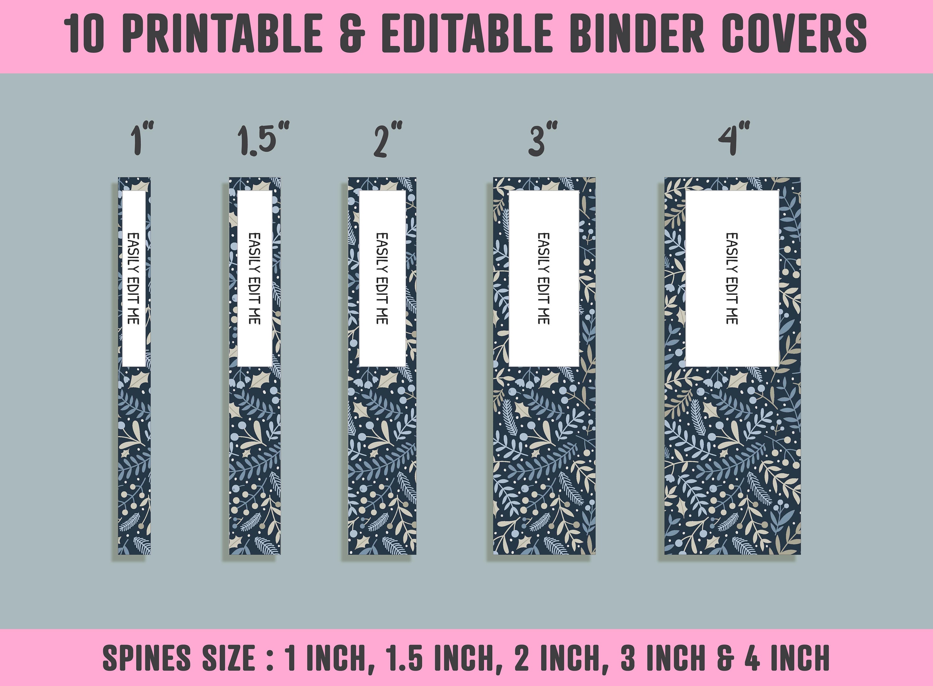 Decorative Floral Binder Cover, 10 Printable/editable Binder Covers ...