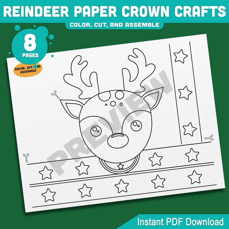 Printable Christmas Reindeer Paper Crown Crafts, Fun Winter Hat and ...