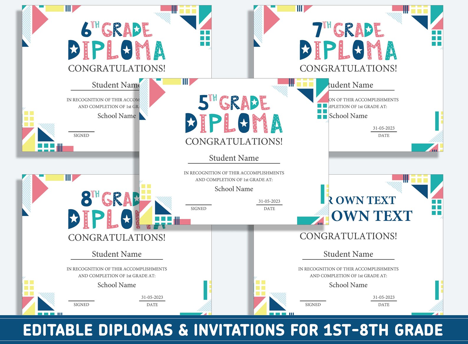 Editable 2nd Grade Diploma 1st to 8th Grade Diploma - Etsy