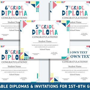 Editable 2nd Grade Diploma, 1st to 8th Grade Diploma, Certificate of ...