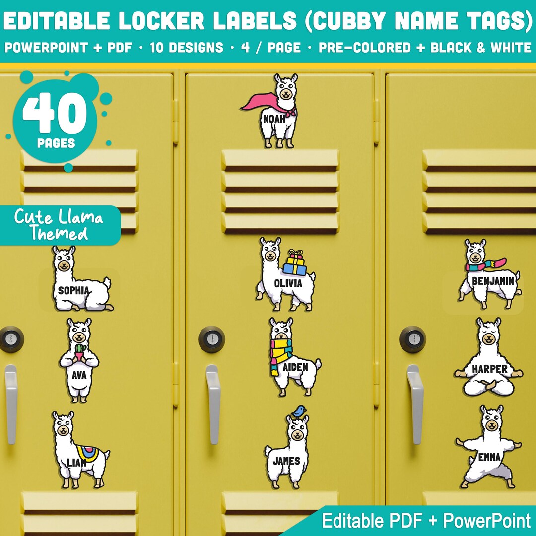 Editable Locker Labels (cubby Name Tags), Cute Llama Themed, PDF ...