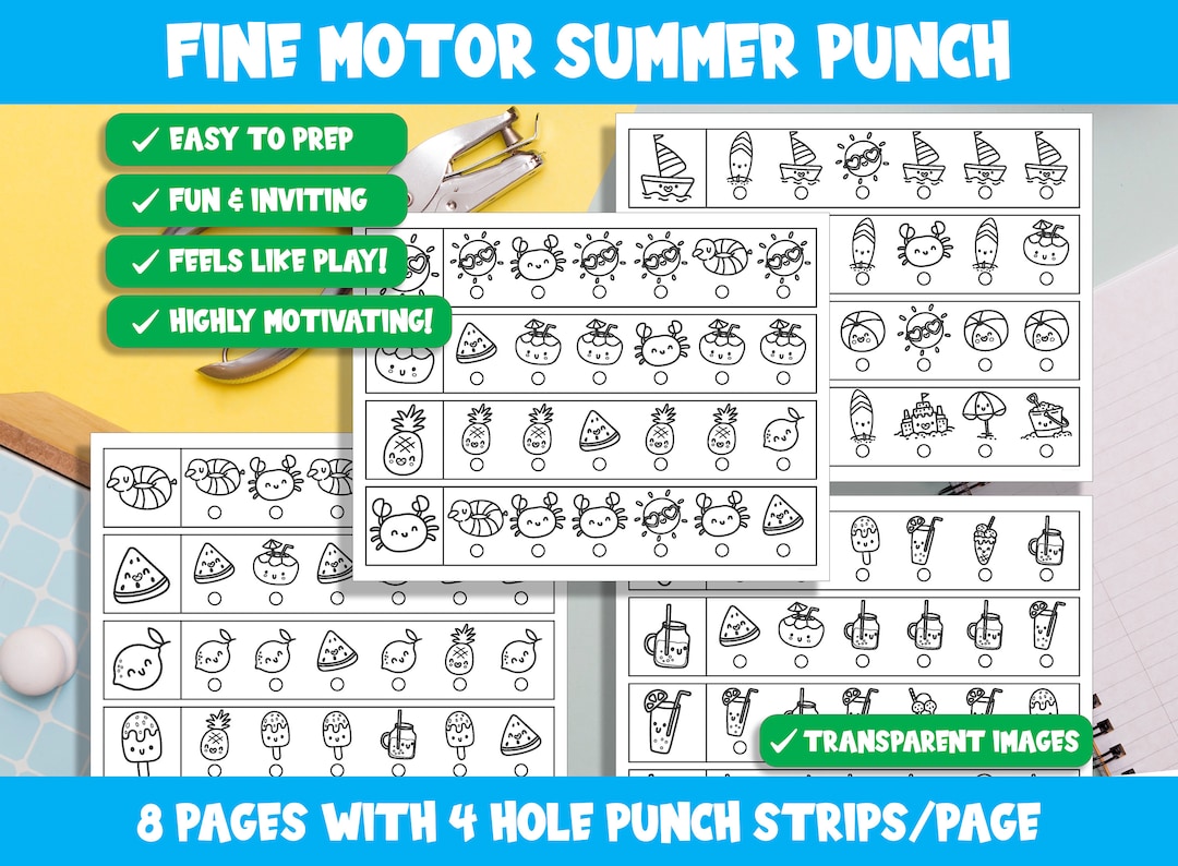 Fine Motor Summer Punch, Summer Time Hole Punch Activities for Task ...