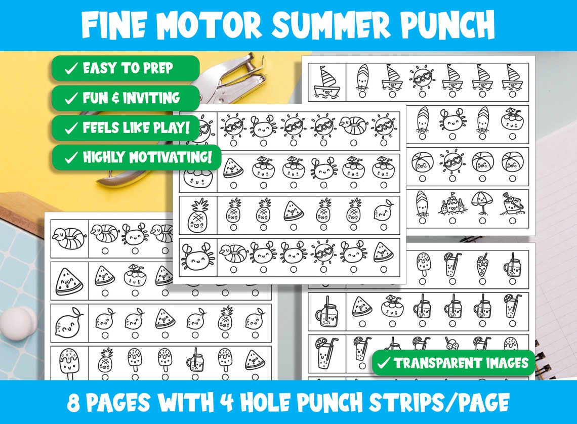 Fine Motor Summer Punch, Summer Time Hole Punch Activities for Task ...