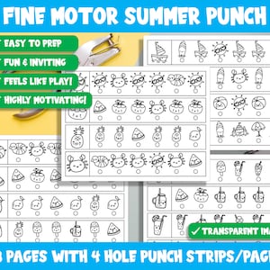 Fine Motor Summer Punch, Summer Time Hole Punch Activities for Task ...