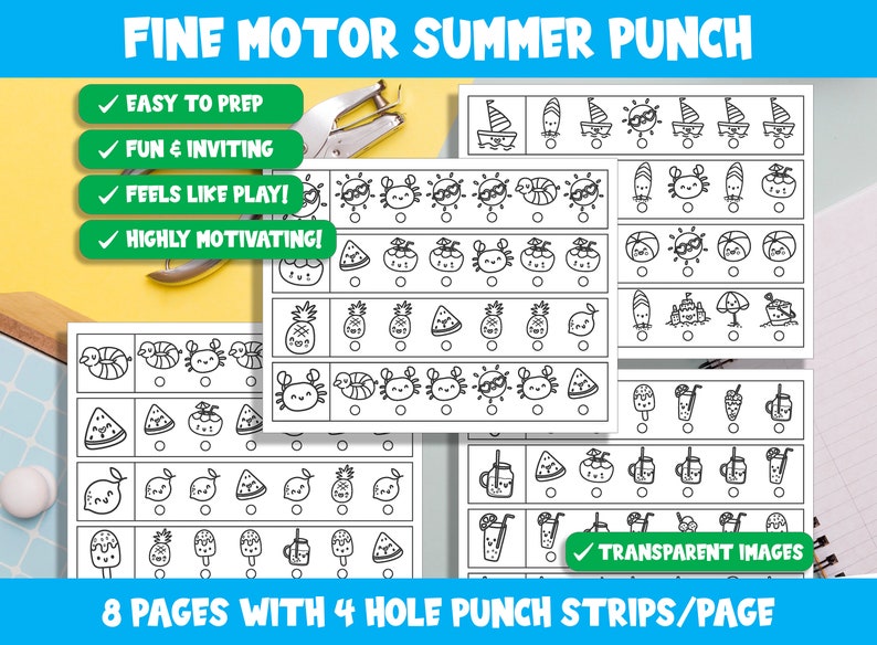 Fine Motor Summer Punch, Summer Time Hole Punch Activities for Task ...