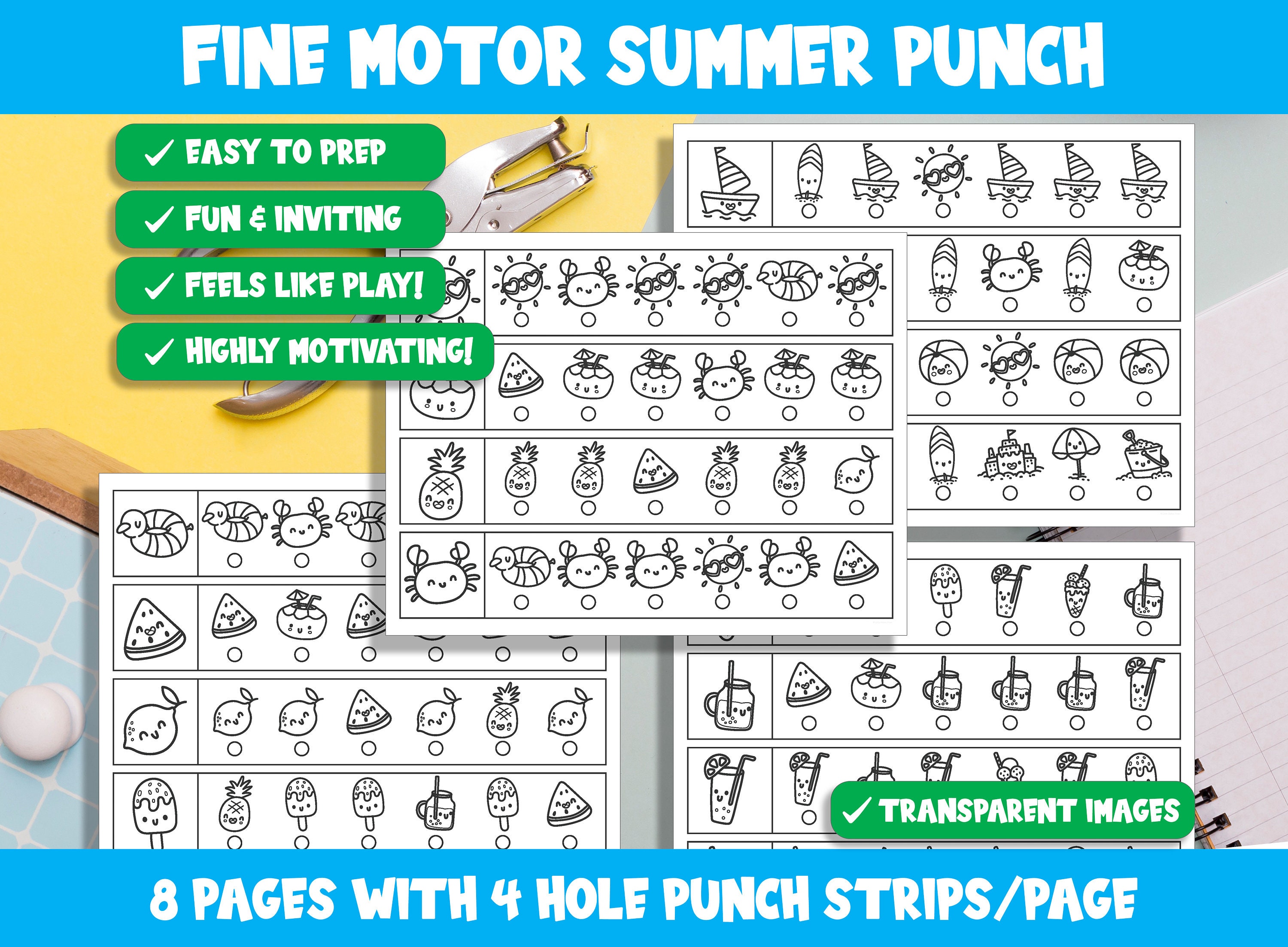 Fine Motor Summer Punch, Summer Time Hole Punch Activities for Task ...