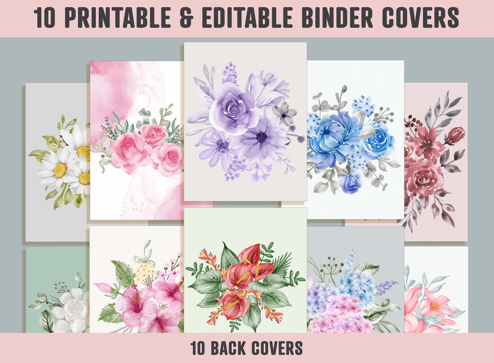 Floral Binder Cover 10 Coversspines Binder Cover Printable - Etsy