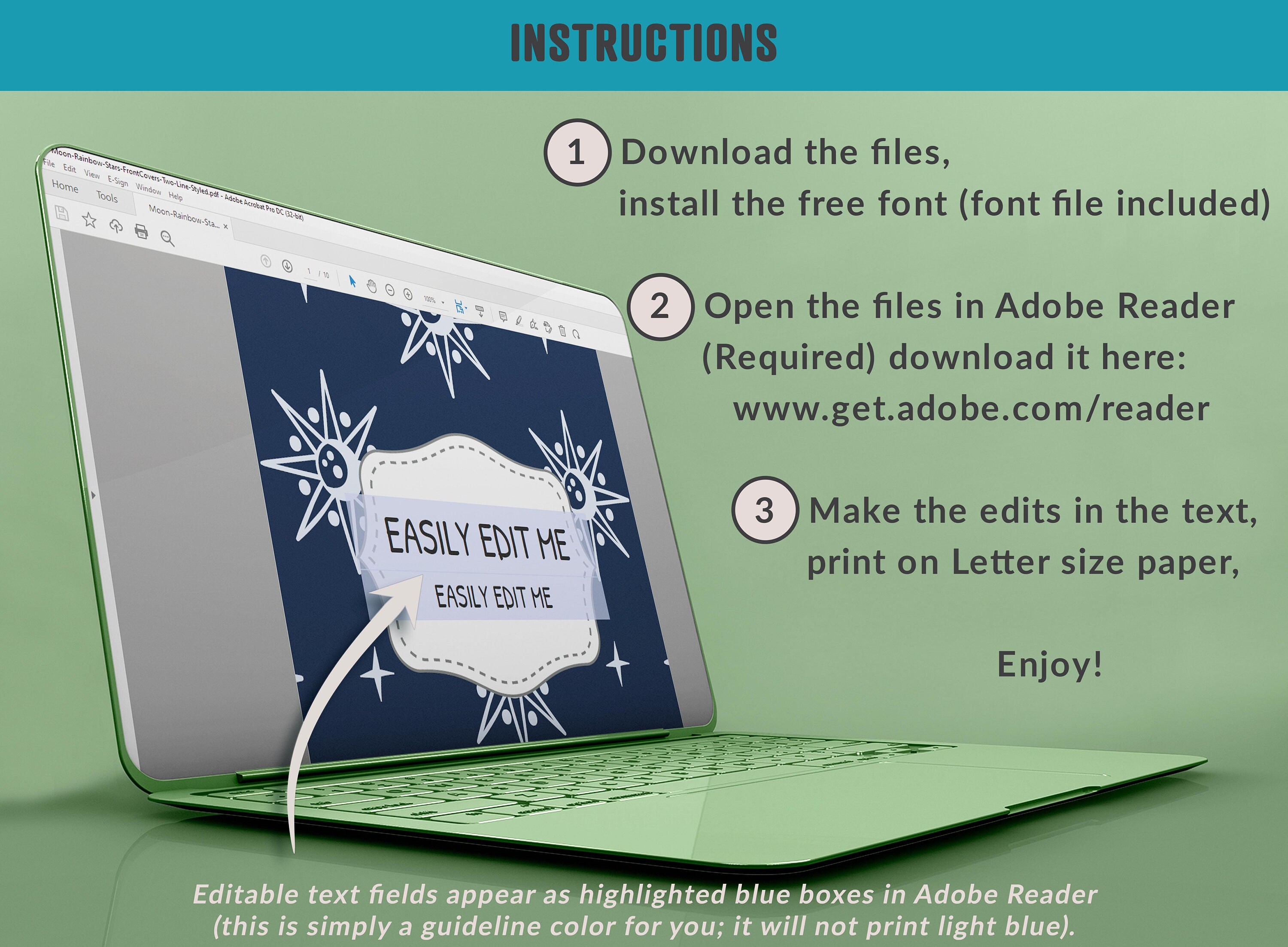 Moon Rainbow Stars Binder Cover 10 Printable & Editable - Etsy