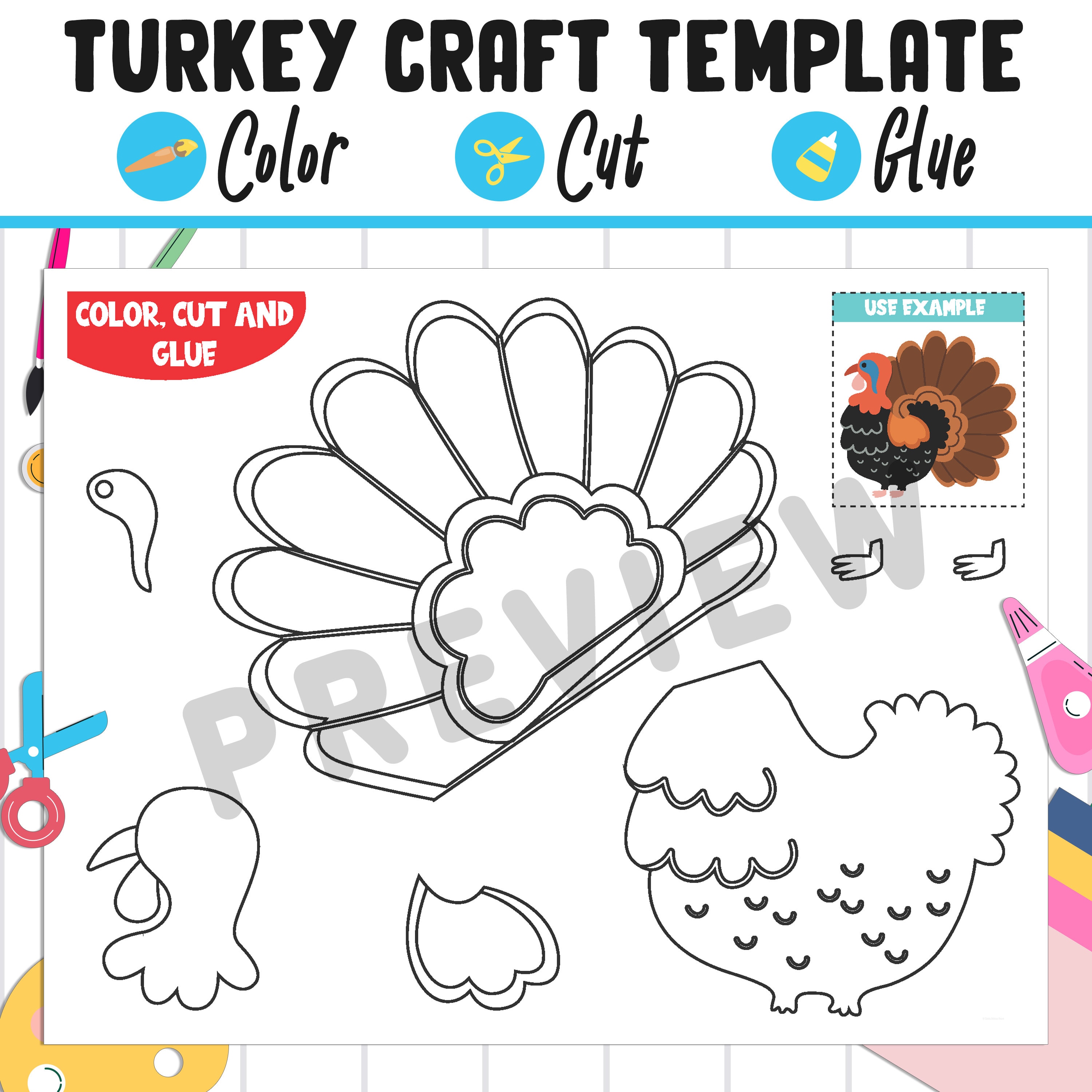 Turkey Craft Template: Perfect Thanksgiving Activity for Prek to 2nd ...