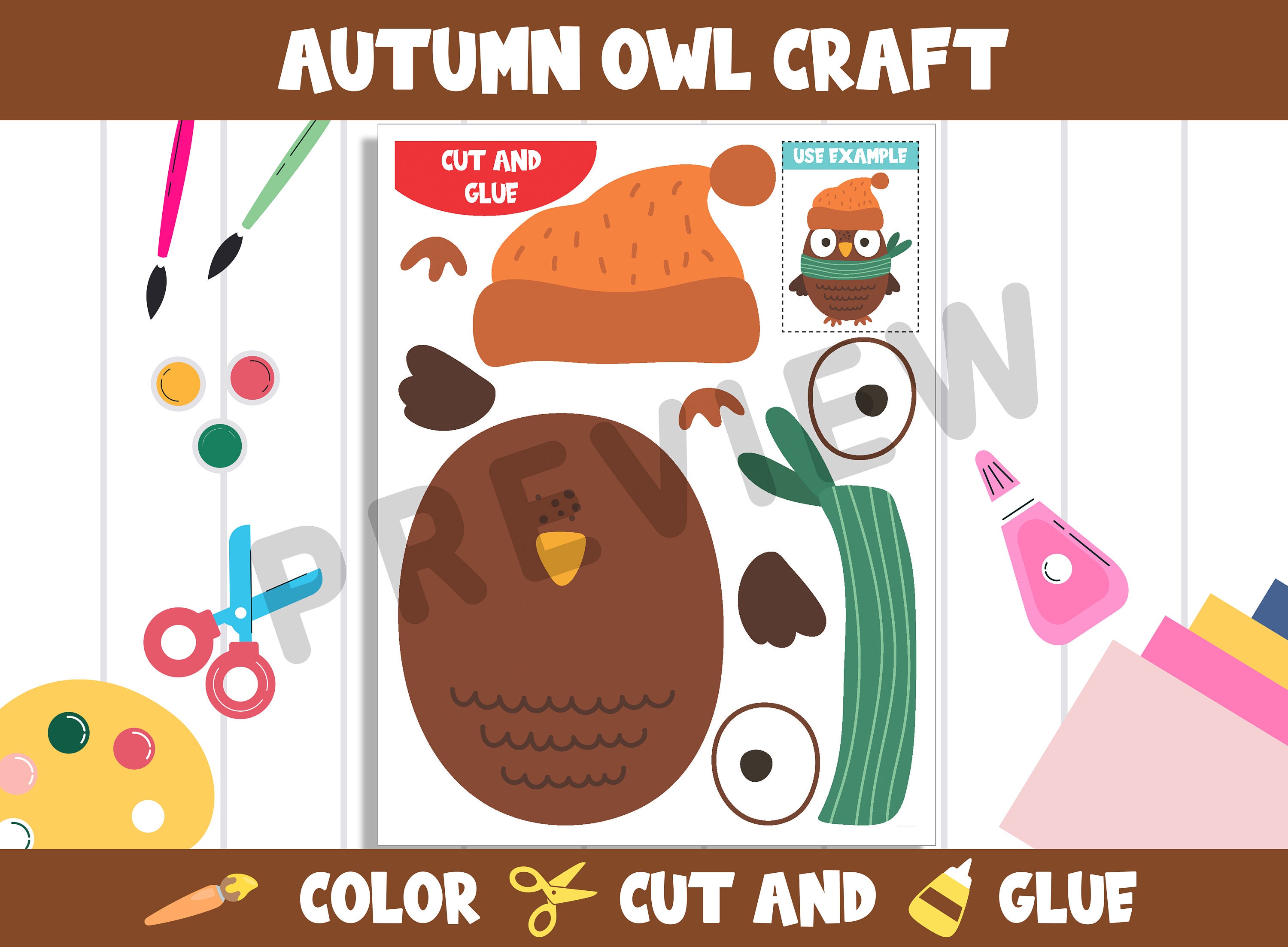 Autumn Owl Craft Activity Color Cut and Glue for Prek to - Etsy