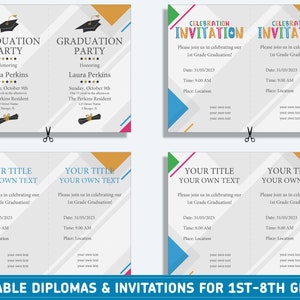 Editable 8th Grade Graduation, 1st to 8th Grade Diploma, Certificate of ...
