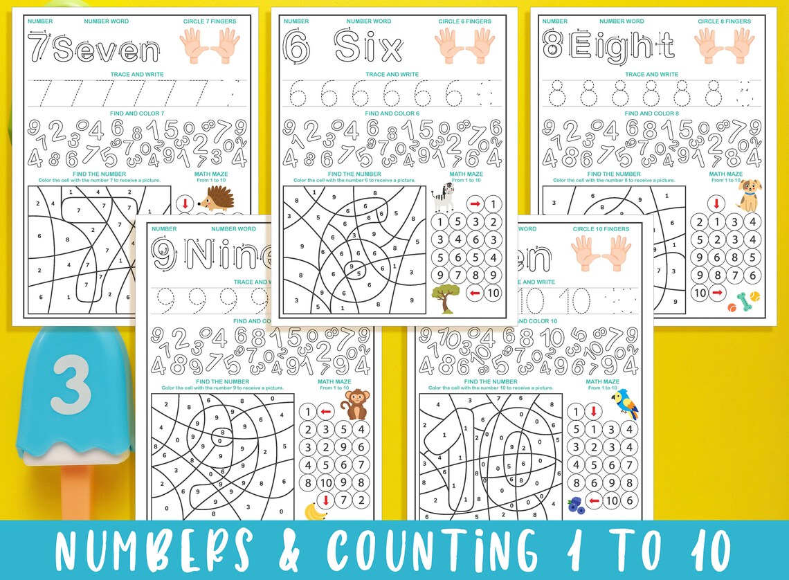 Numbers and Counting 1 to 10 Printable Worksheets. Number - Etsy