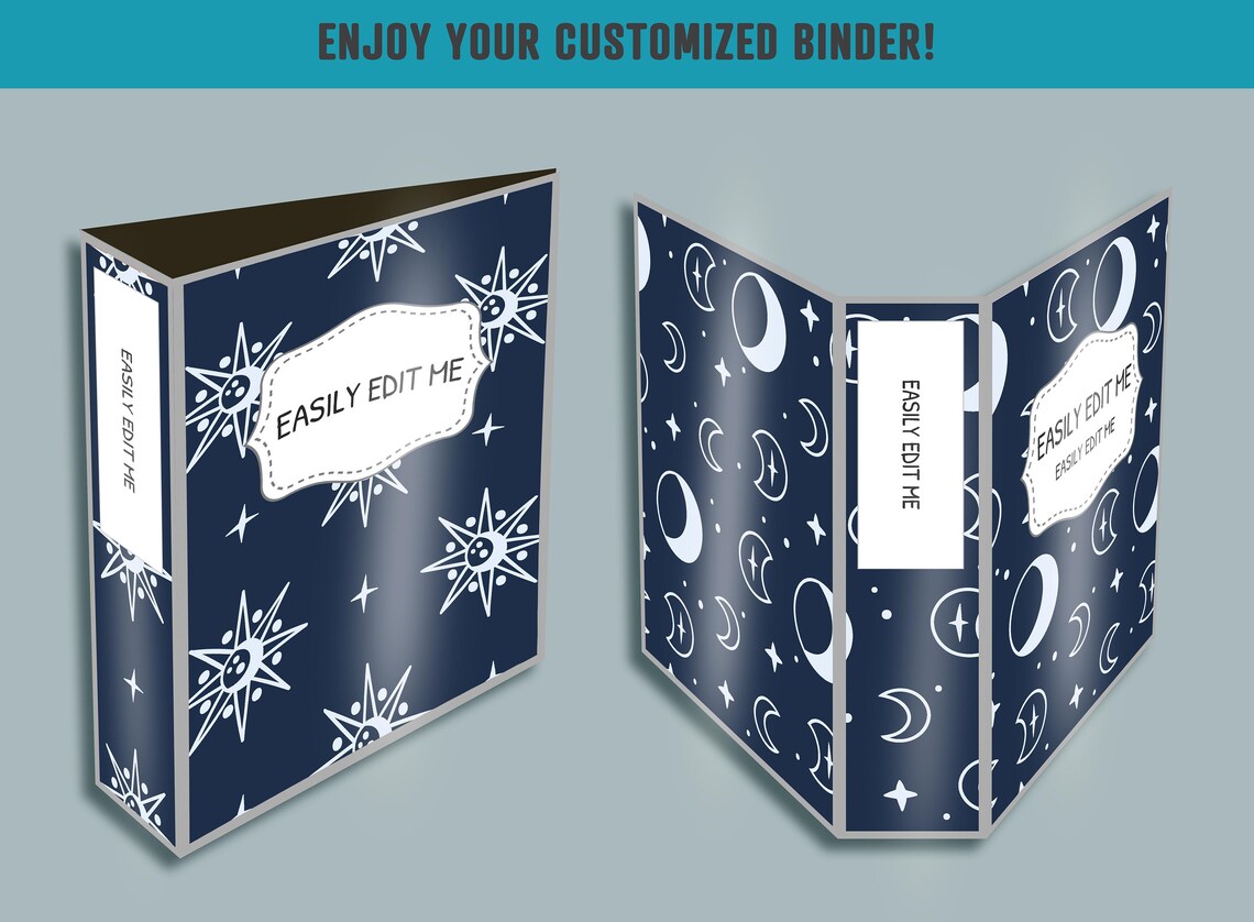 Moon, Rainbow, Stars Binder Cover, 10 Printable & Editable Binder ...