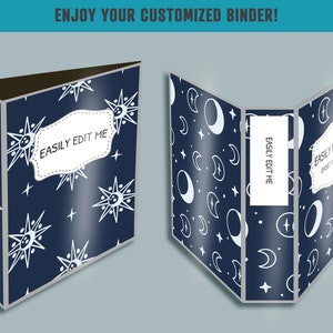 Moon, Rainbow, Stars Binder Cover, 10 Printable & Editable Binder ...