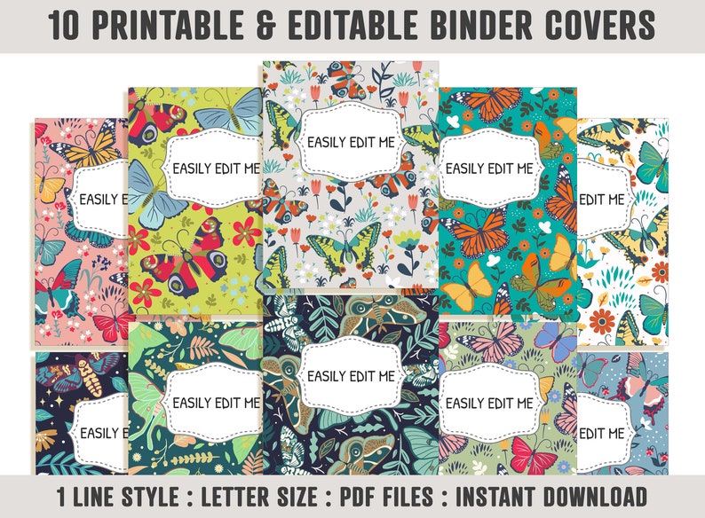 Butterfly Binder Cover 10 Printable Editable Coversspines - Etsy