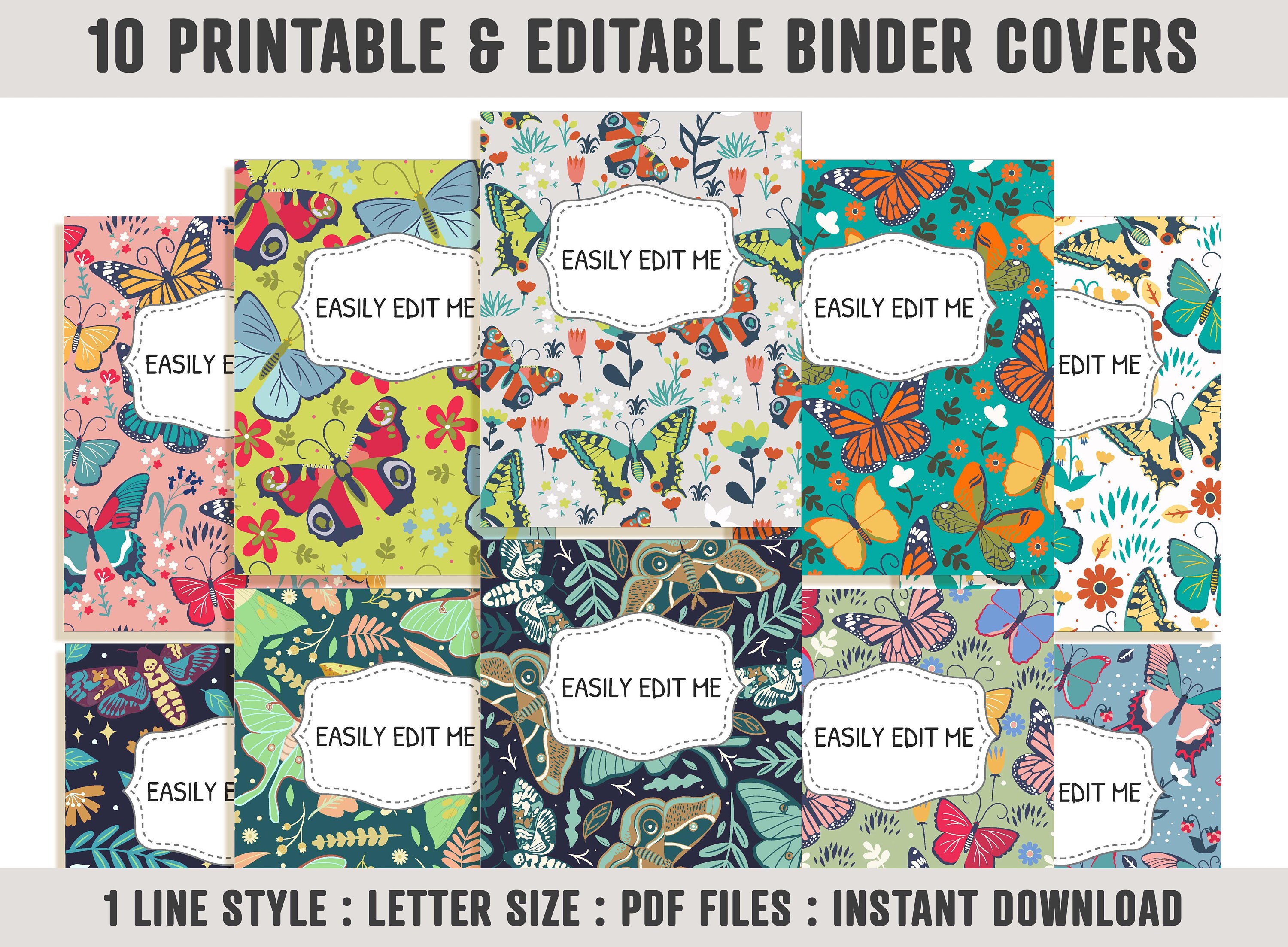 Butterfly Binder Cover 10 Printable Editable Coversspines - Etsy