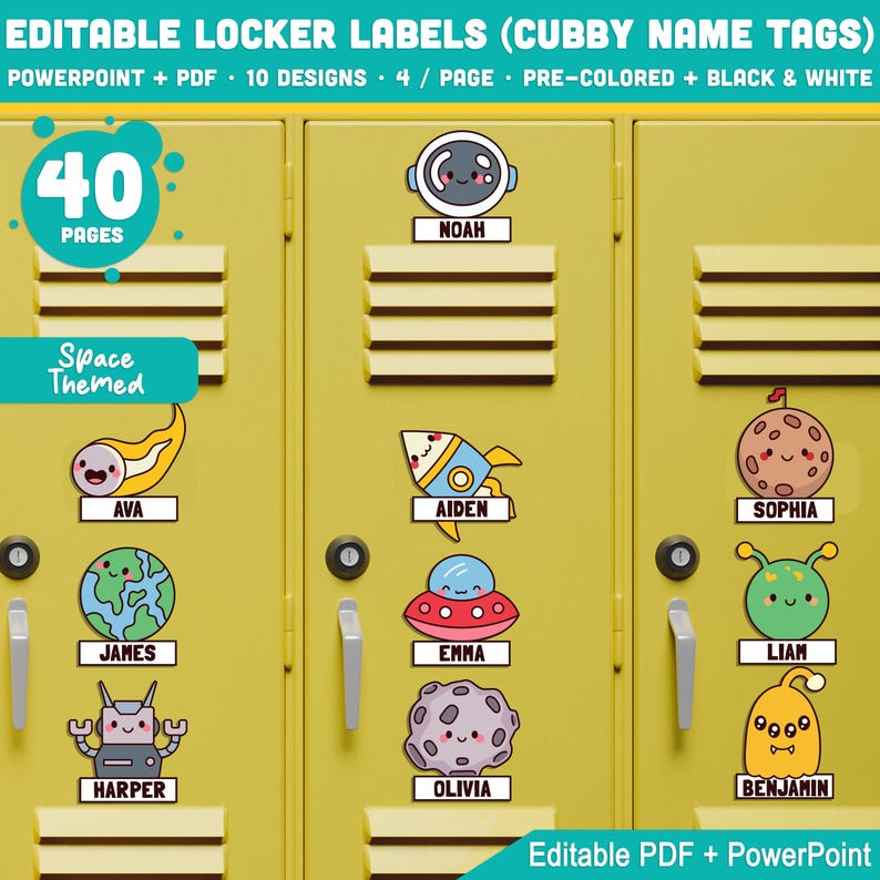 Editable Locker Labels (cubby Name Tags), Space Themed, 10 Designs, PDF ...