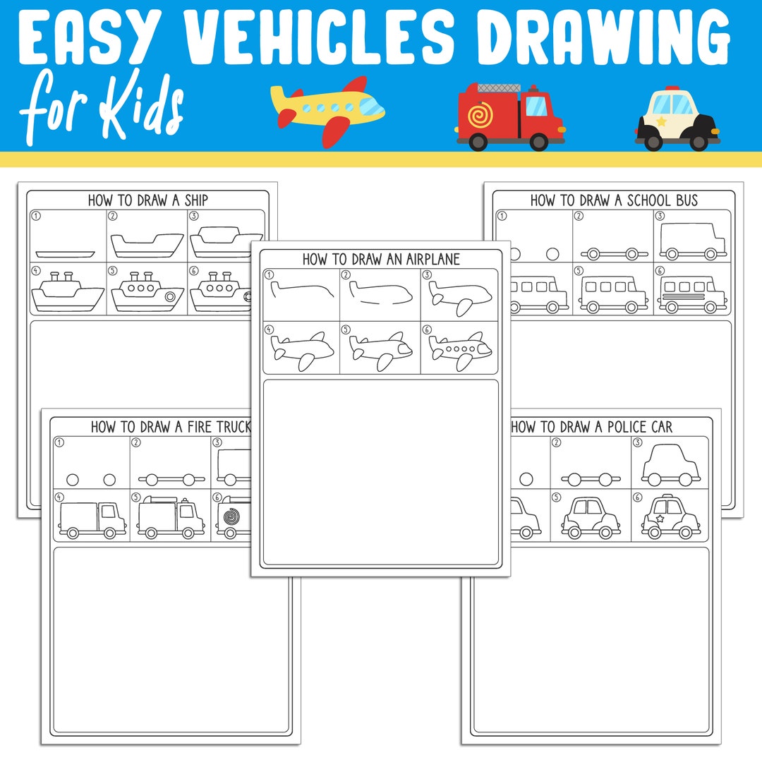 Easy Vehicles Drawing for Kids: Directed Drawing Step by Step Tutorial ...