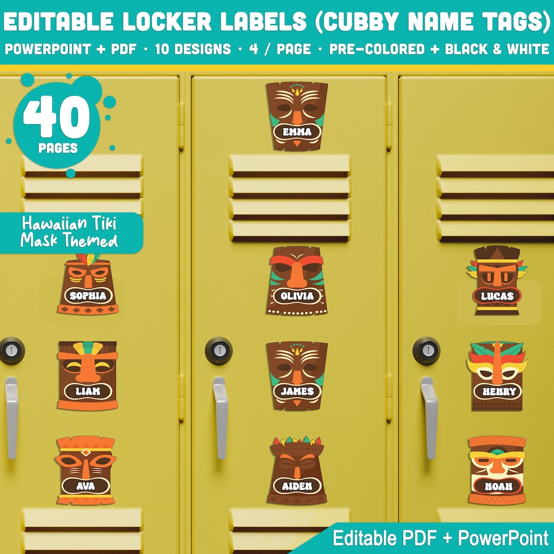 Editable Locker Labels (cubby Name Tags), Hawaiian Tiki Mask Themed ...