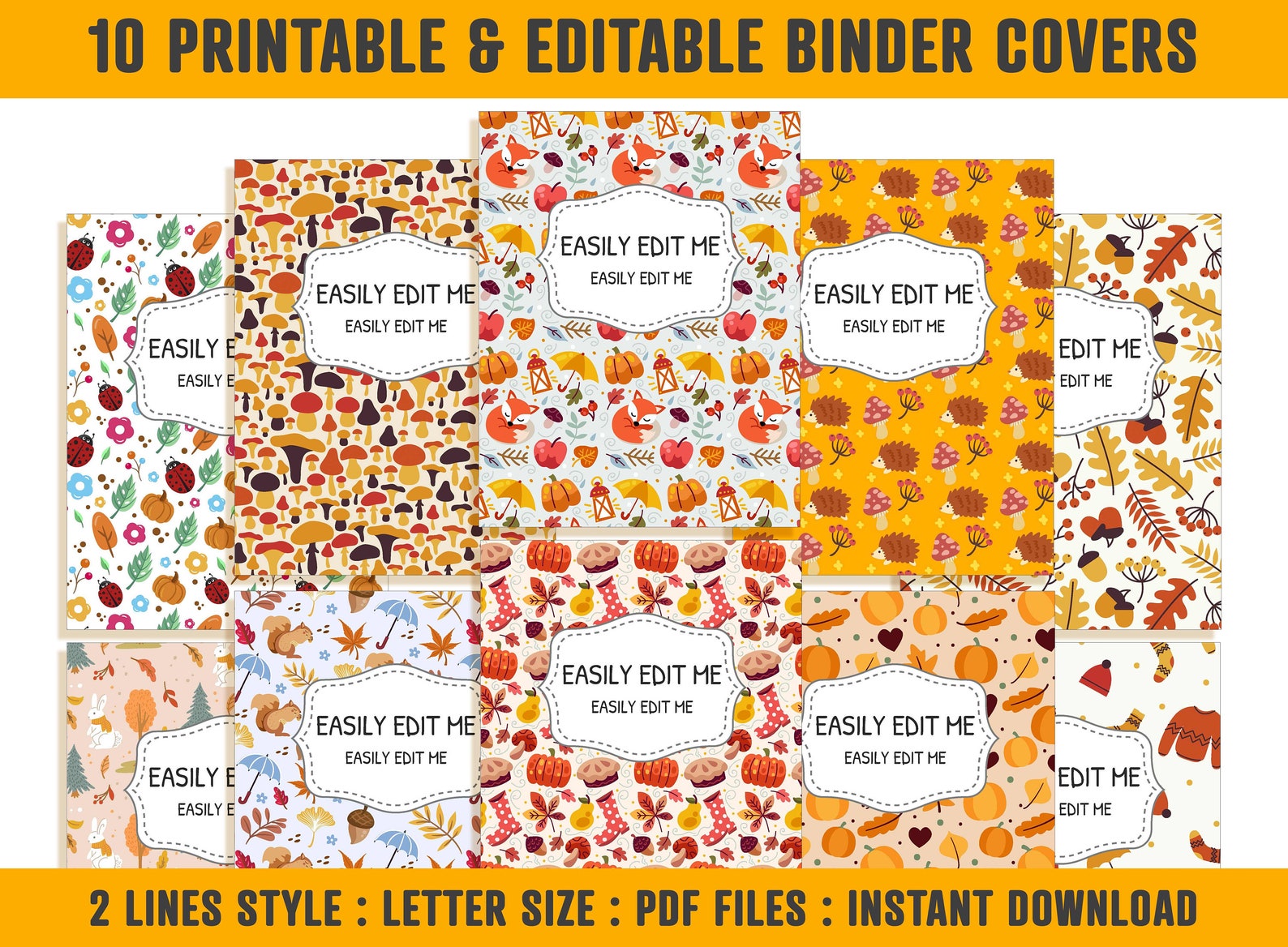 Fall Planner Covers, 10 Editable Binder Covers and Spines, Binder Cover ...
