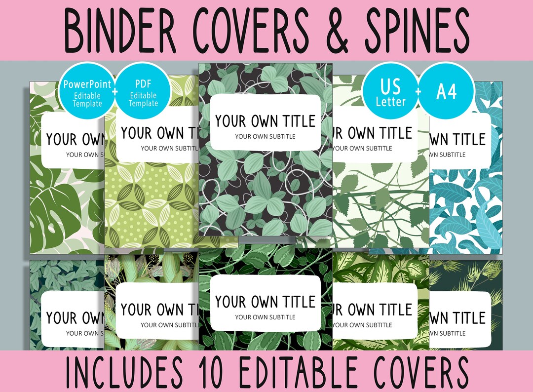 10 Editable Green Leaves Binder Covers Includes 1 - Etsy