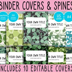 10 Editable Green Leaves Binder Covers, Includes 1", 1.5", 2" Spines ...