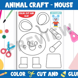 Animal Craft Activity - Mouse : Color, Cut, and Glue for Prek to 2nd ...
