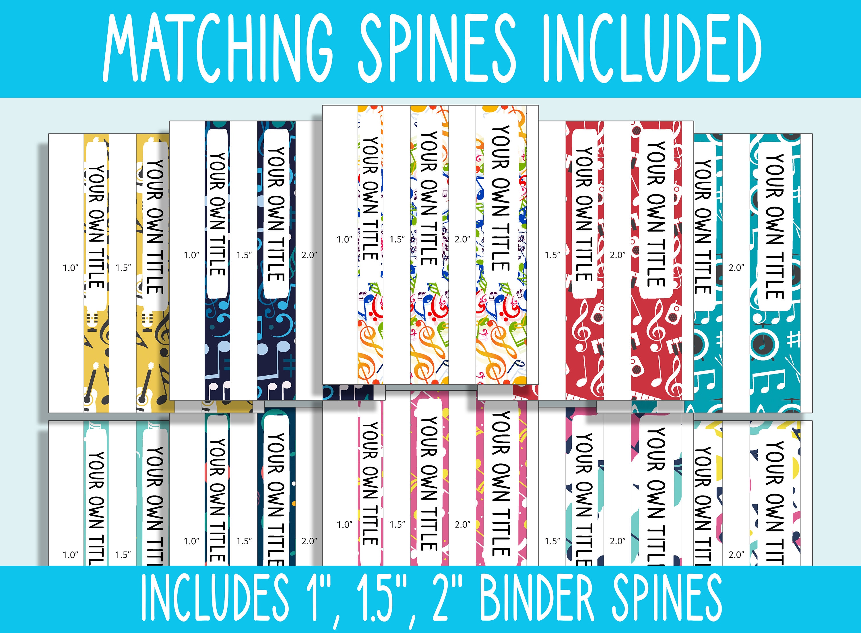 10 Editable Musical Notes Binder Covers, Includes 1, 1.5, 2" Spines ...