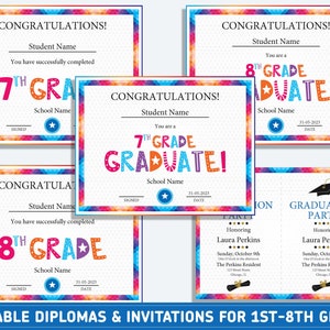 Editable Sixth Grade Diploma, 1st to 8th Grade Diploma, Certificate of ...