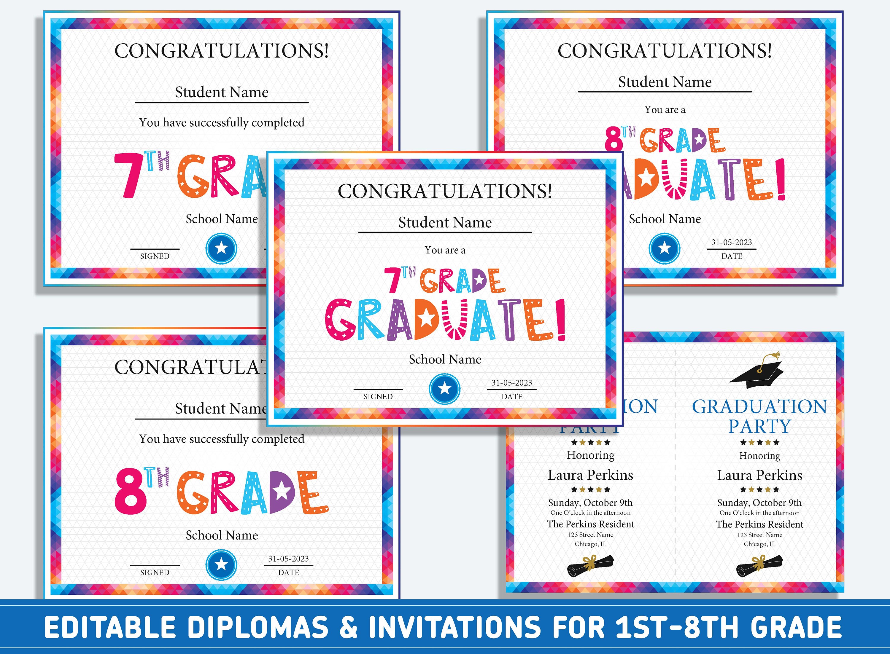 Editable Sixth Grade Diploma 1st to 8th Grade Diploma - Etsy