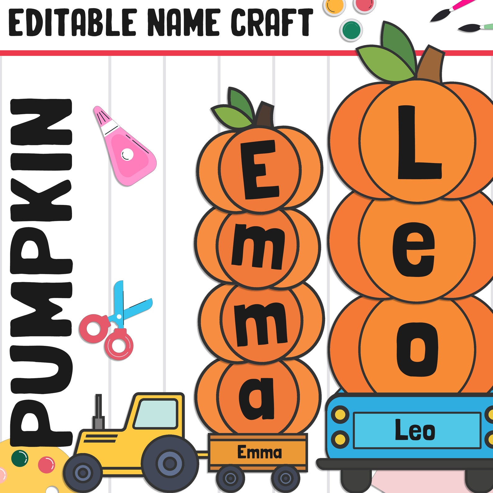 Fall Pumpkin Name Craft Activity: Halloween Bulletin Board, 36 Pages, 2 ...